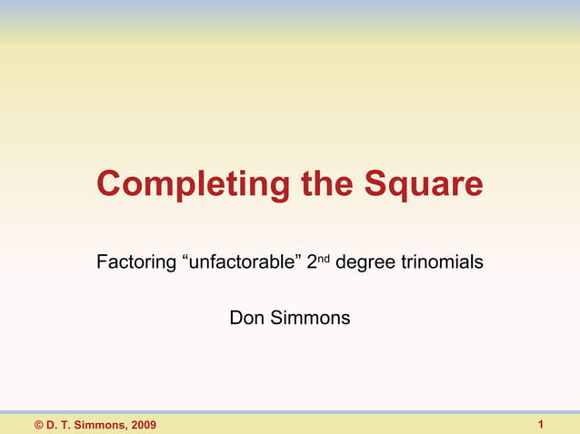 Completing the square | PPT