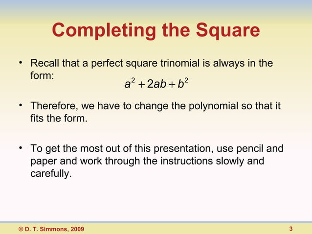Completing the square | PPT