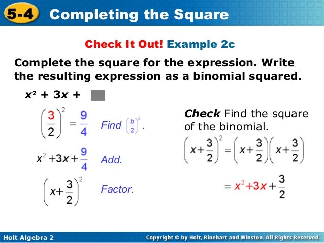 Completing The Square Completing The Square