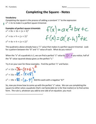 Completing the square class notes | PDF