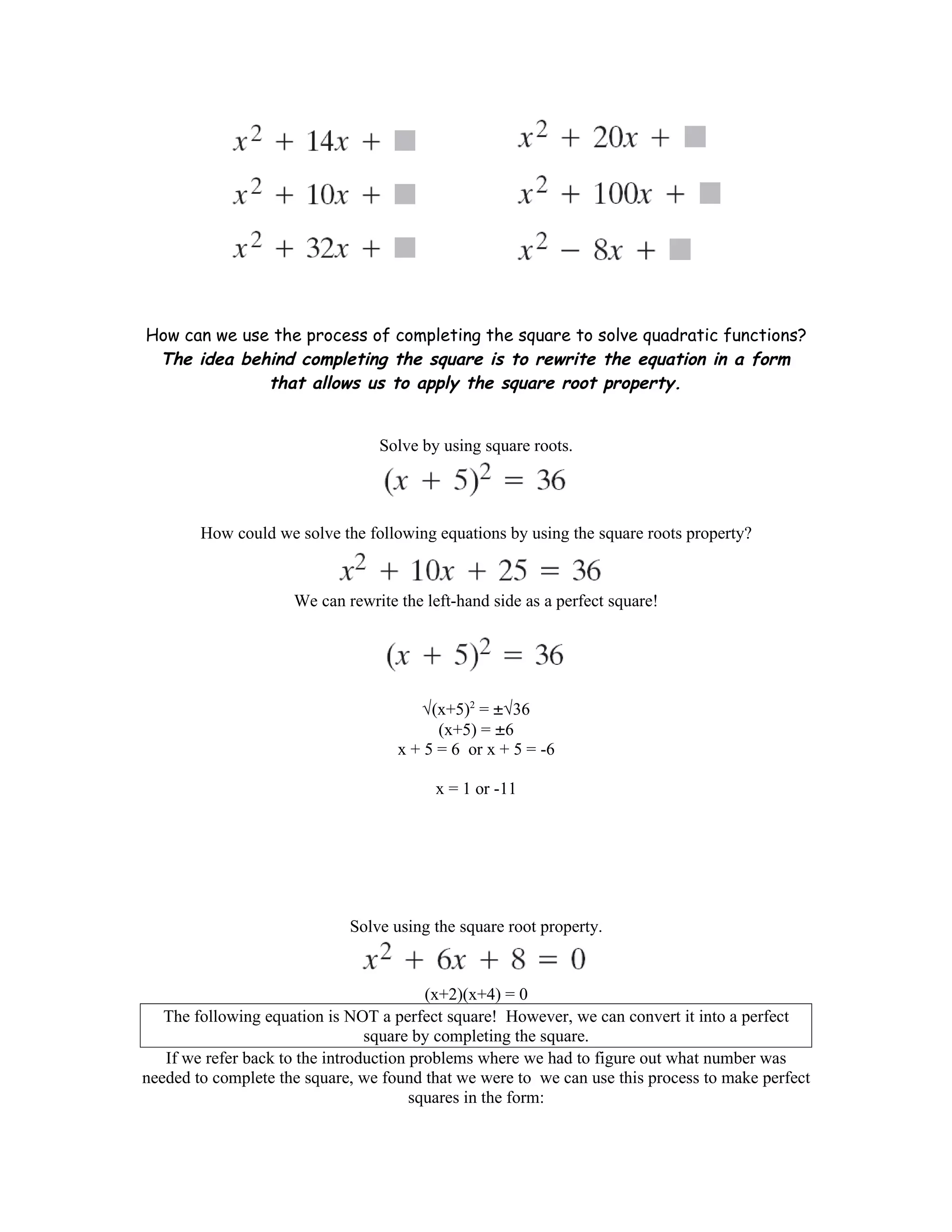 Completing the square notes | DOC
