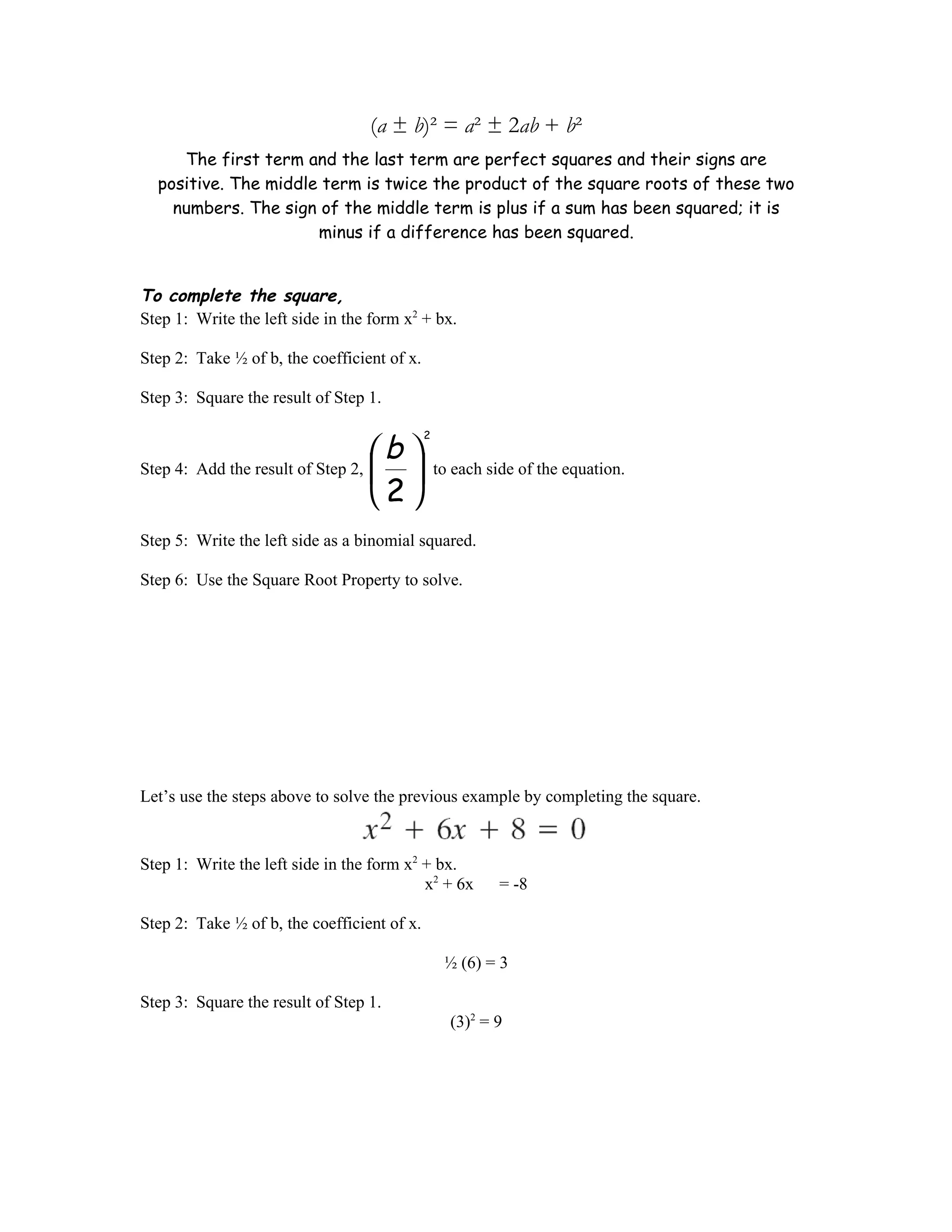 Completing the square notes | DOC