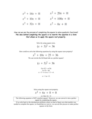 Completing the square notes | DOC