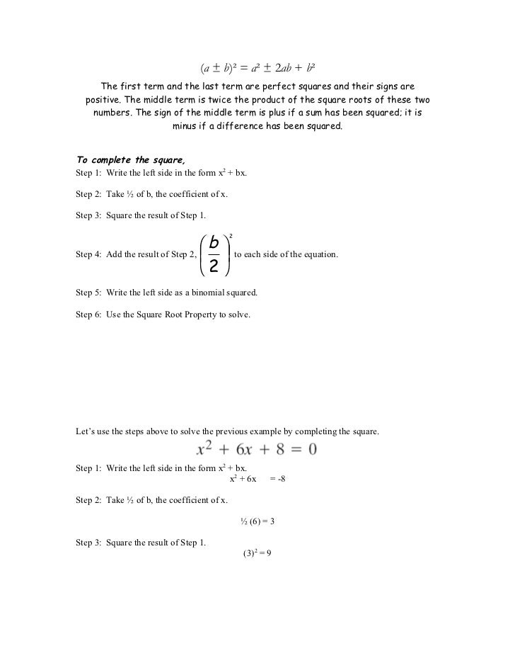 Completing the square notes
