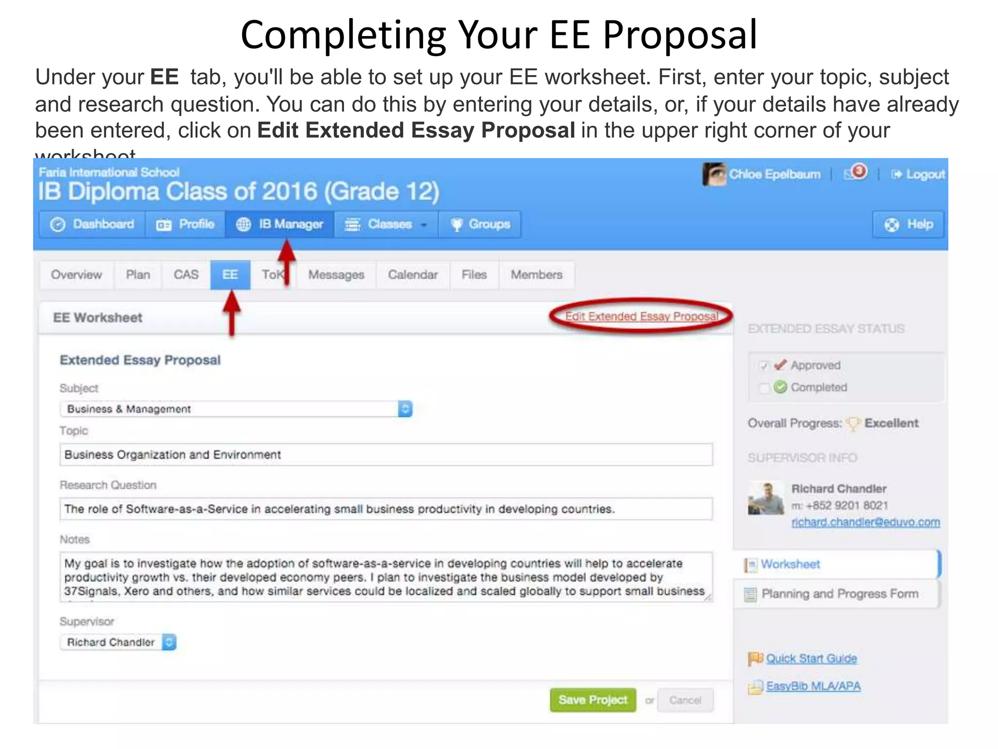 Completing Your EE Proposal on Managebac | PPT