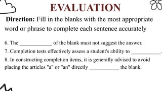 Completion Type of Test and Its Principles | PPT