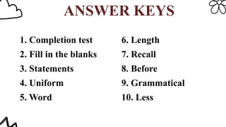 Completion Type of Test and Its Principles | PPT