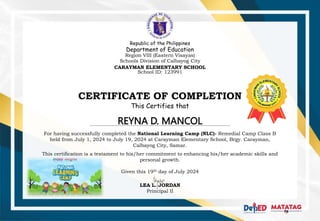 completion certificate NLC sample 2024ptx | PPTX