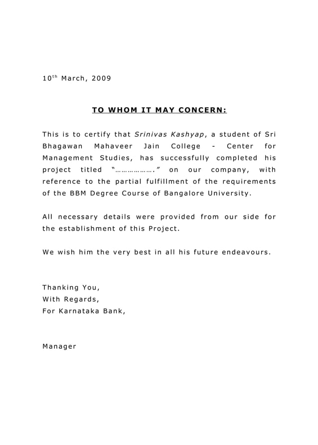 Completion Letter Format | DOC