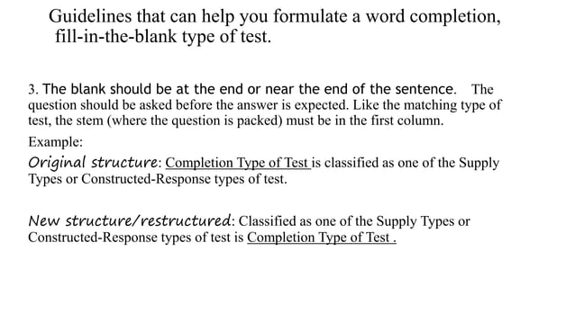 Completion type of test | PPTX | Educational Assessment | Education