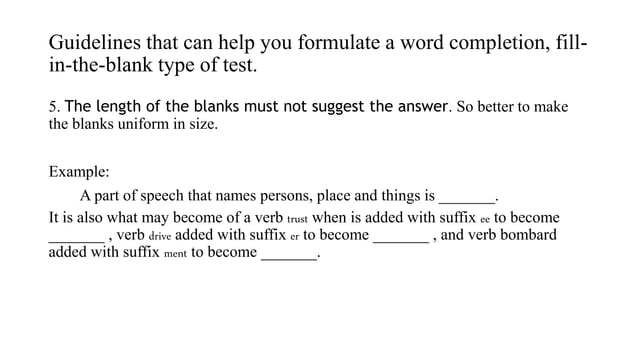 Completion type of test | PPTX | Educational Assessment | Education