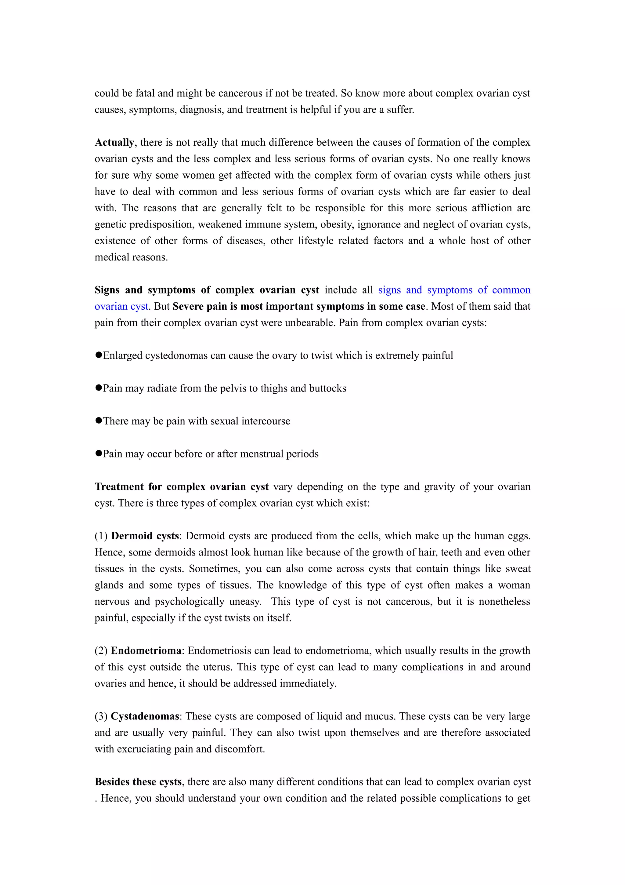 Complex ovarian cysts symptoms treatment | DOC