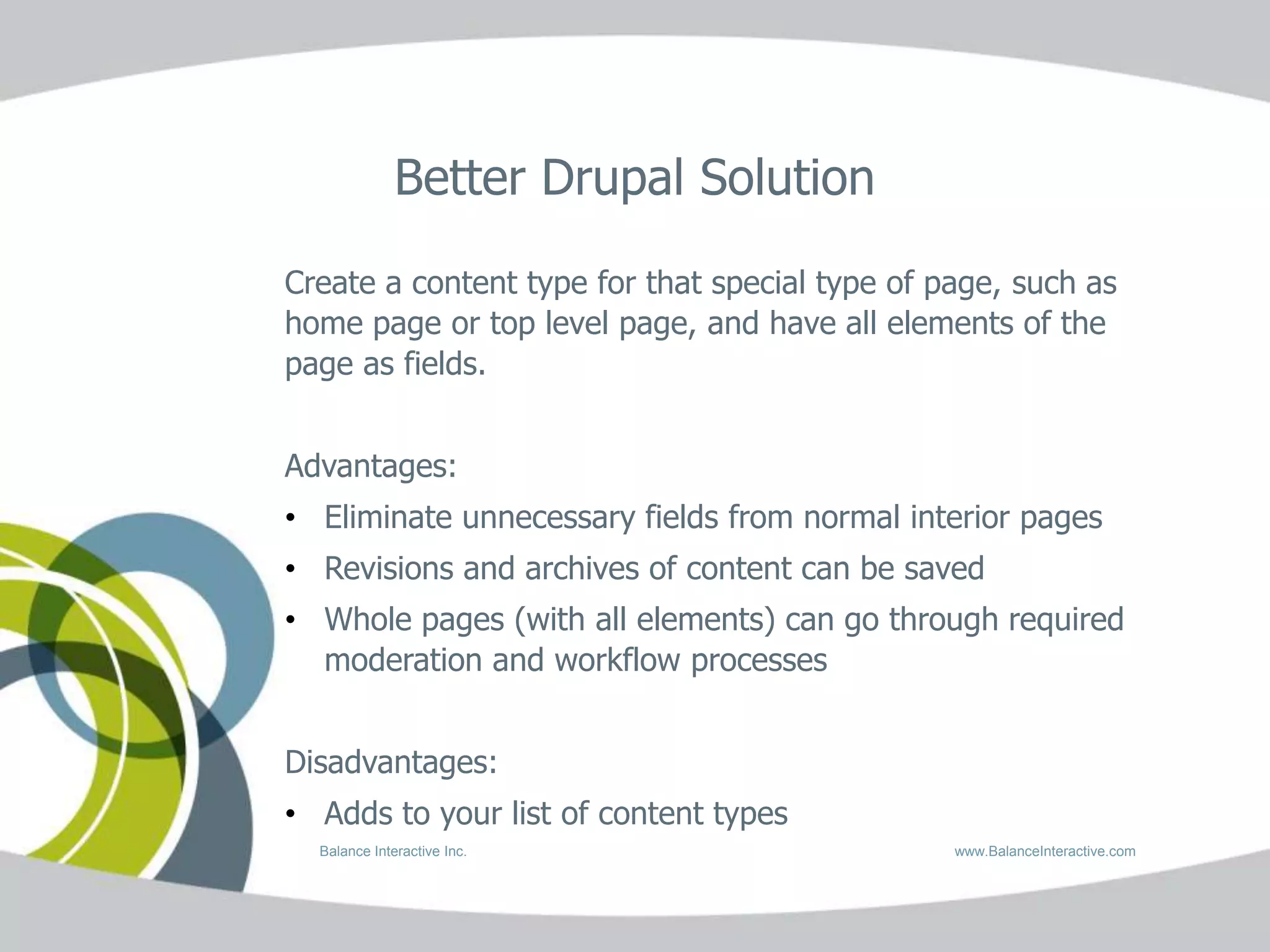 Complex Content Structures and Workflow with Drupal | PPT