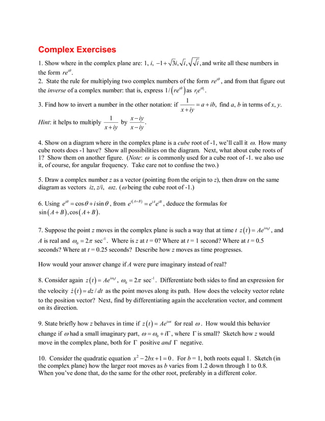 Complex exercises | PDF