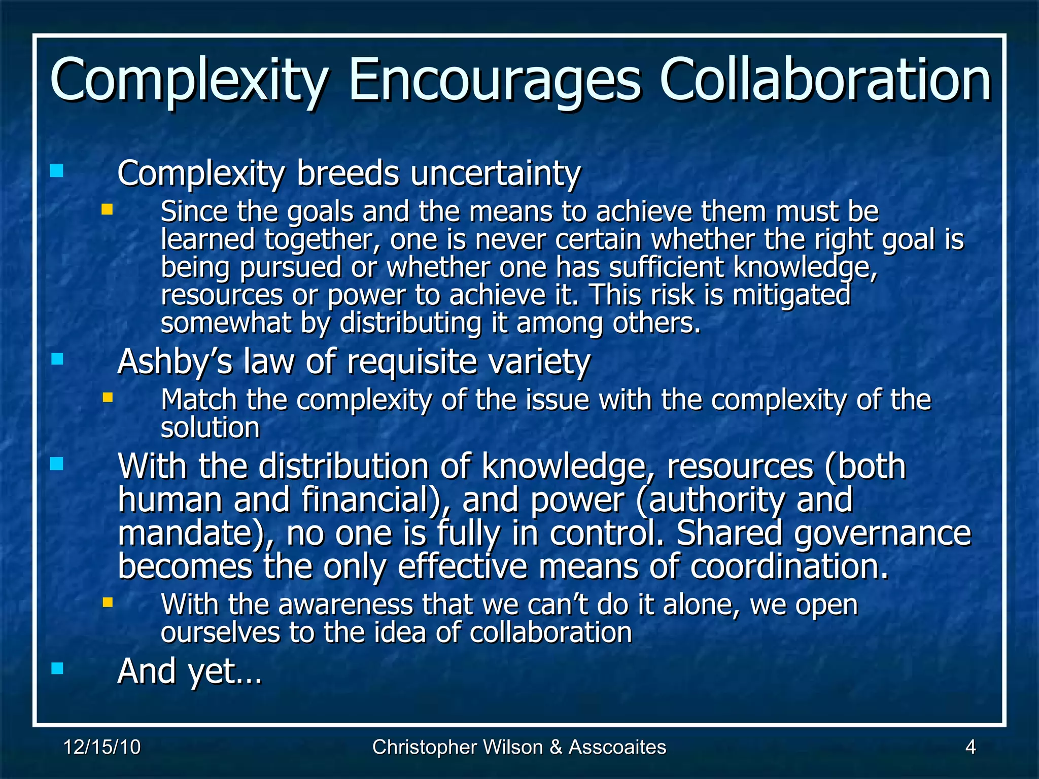 Complexity, risk and collaboration | PPT