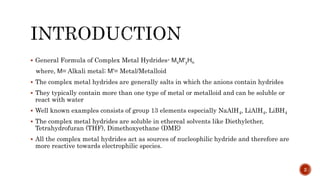 Complex metal hydrides and selectrides | PPTX