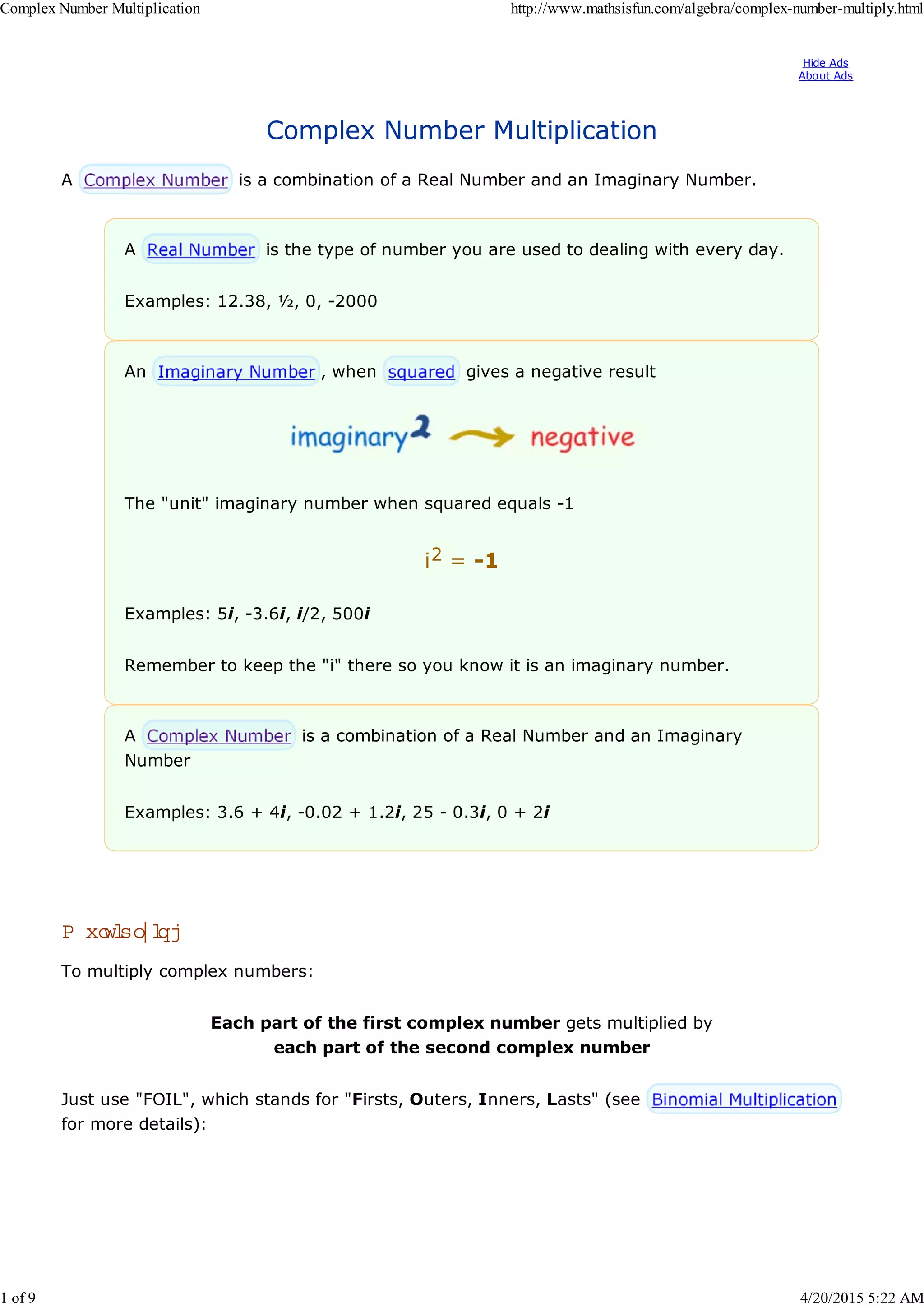 Complex number multiplication | PDF