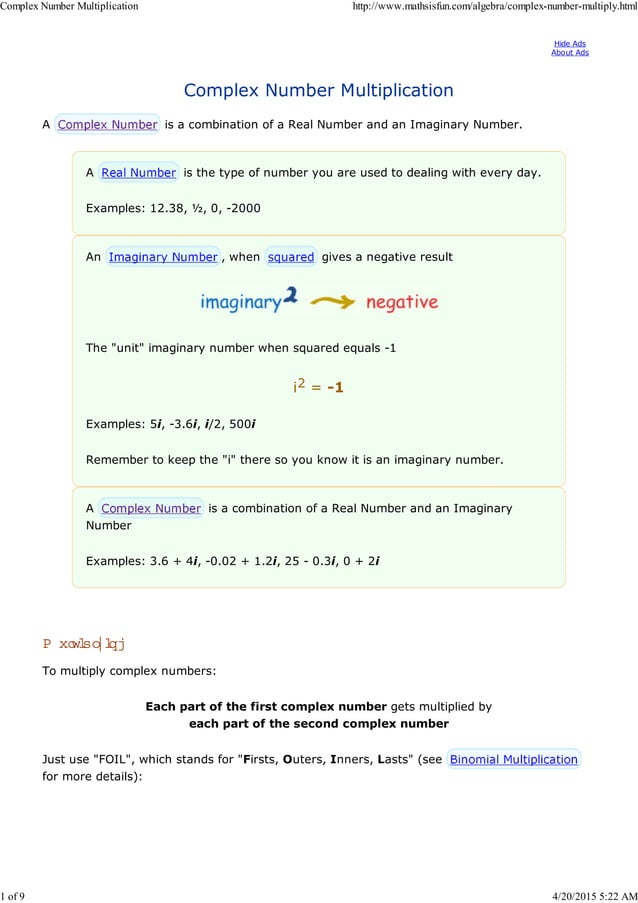 Complex number multiplication | PDF
