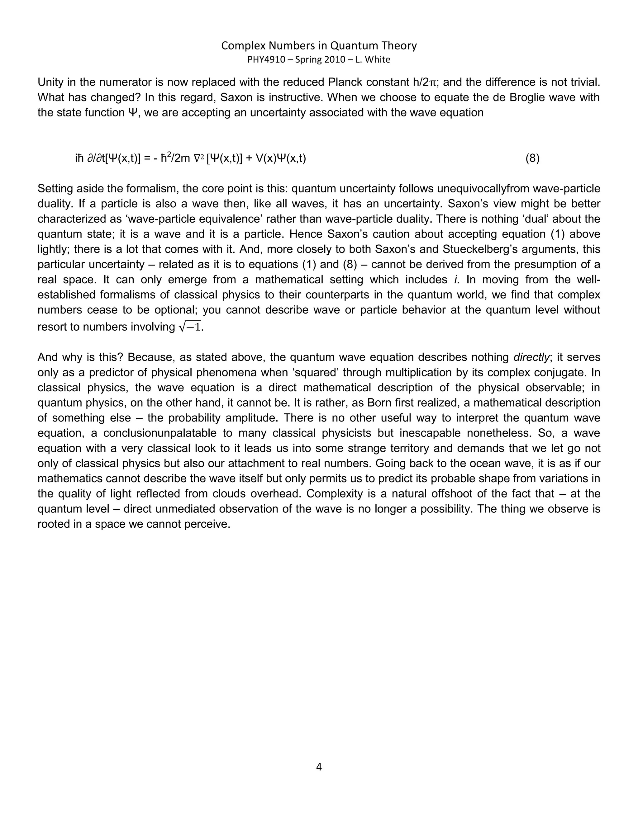 Complex Numbers in Quantum Theory | DOCX