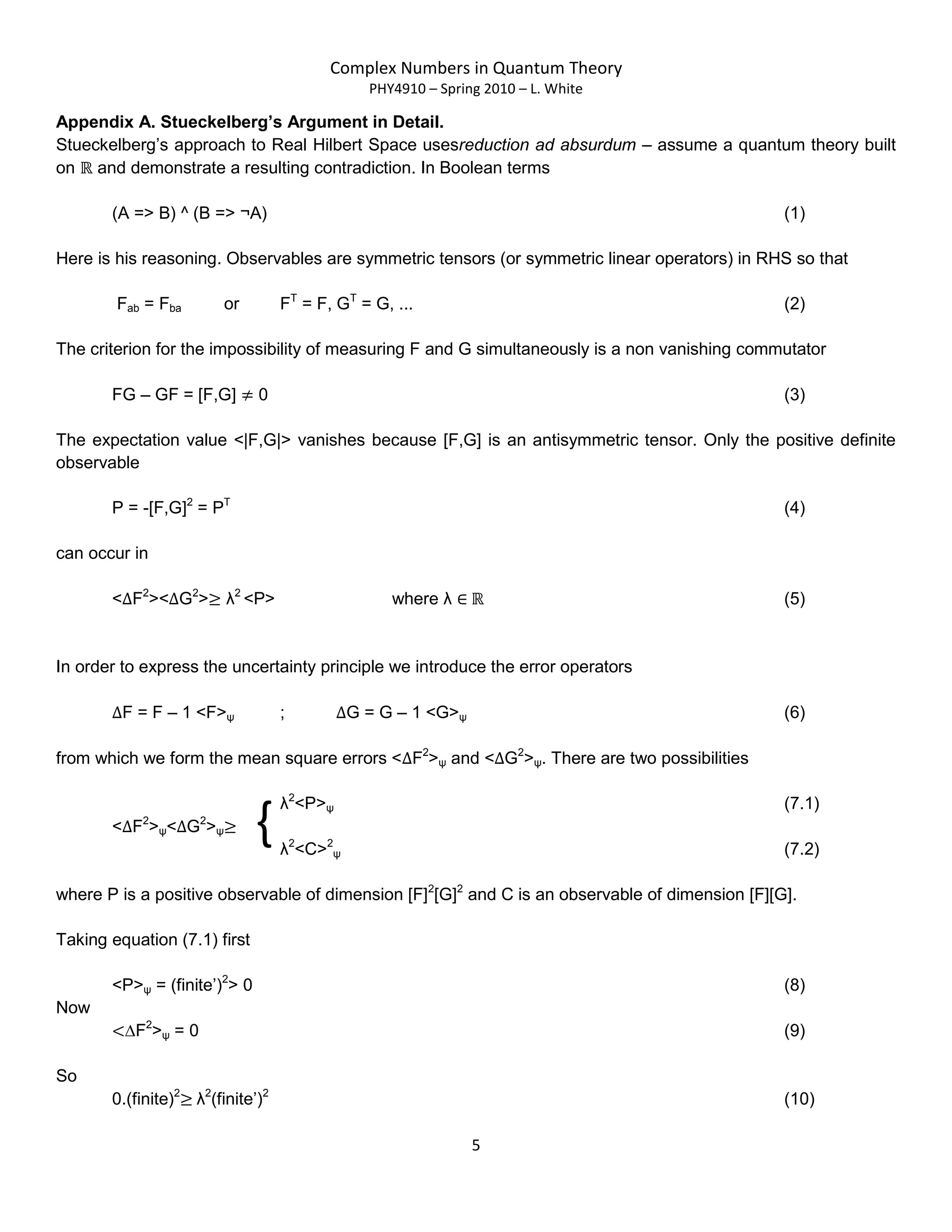 Complex Numbers in Quantum Theory | DOCX