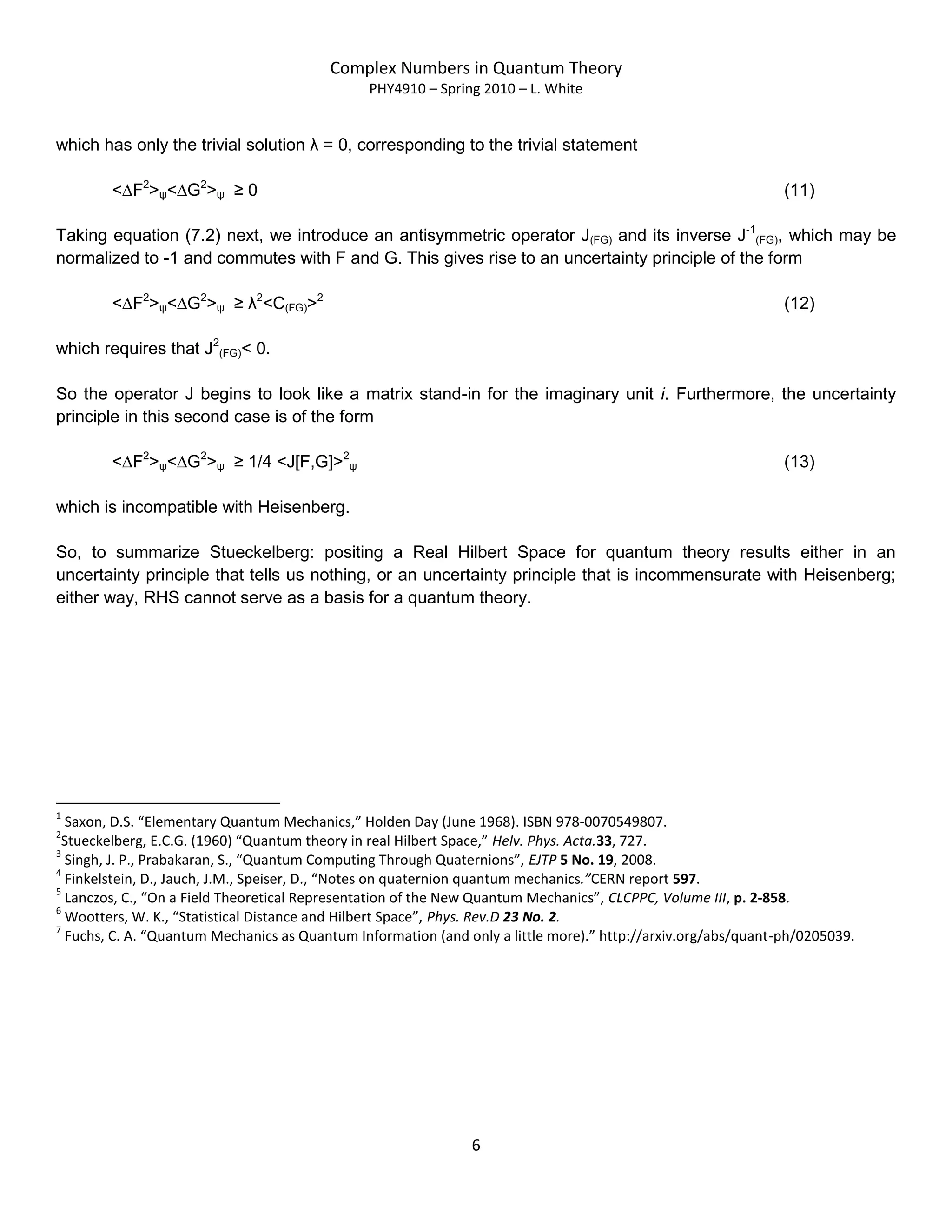Complex Numbers in Quantum Theory | DOCX