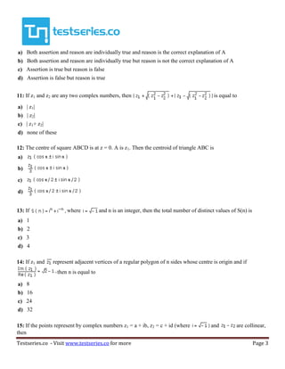 JEE Main & Advanced Complex numbers questions | PDF