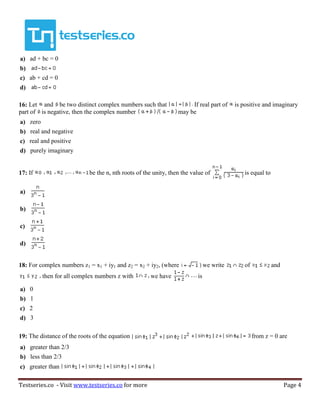 JEE Main & Advanced Complex numbers questions | PDF