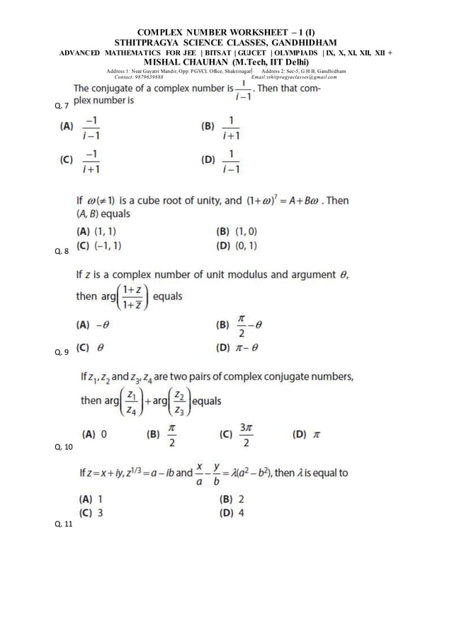 Complex number worksheet 1 (i) | DOCX | Educational Assessment | Education