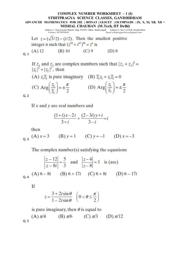 Complex number worksheet 2 (i) | PDF