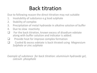 complexometric titration for b.pharm students | PPTX