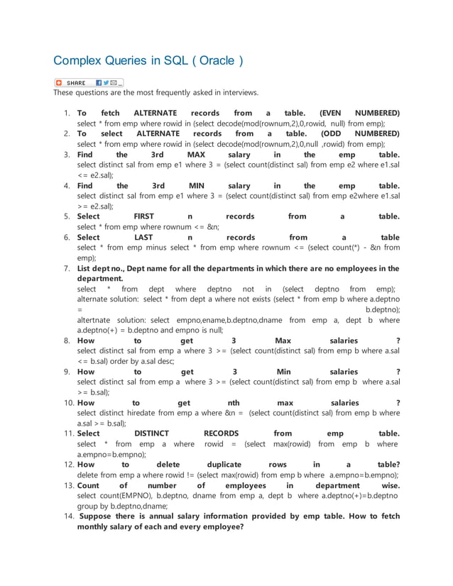 Complex queries in sql | DOCX | Databases | Computer Software and Applications
