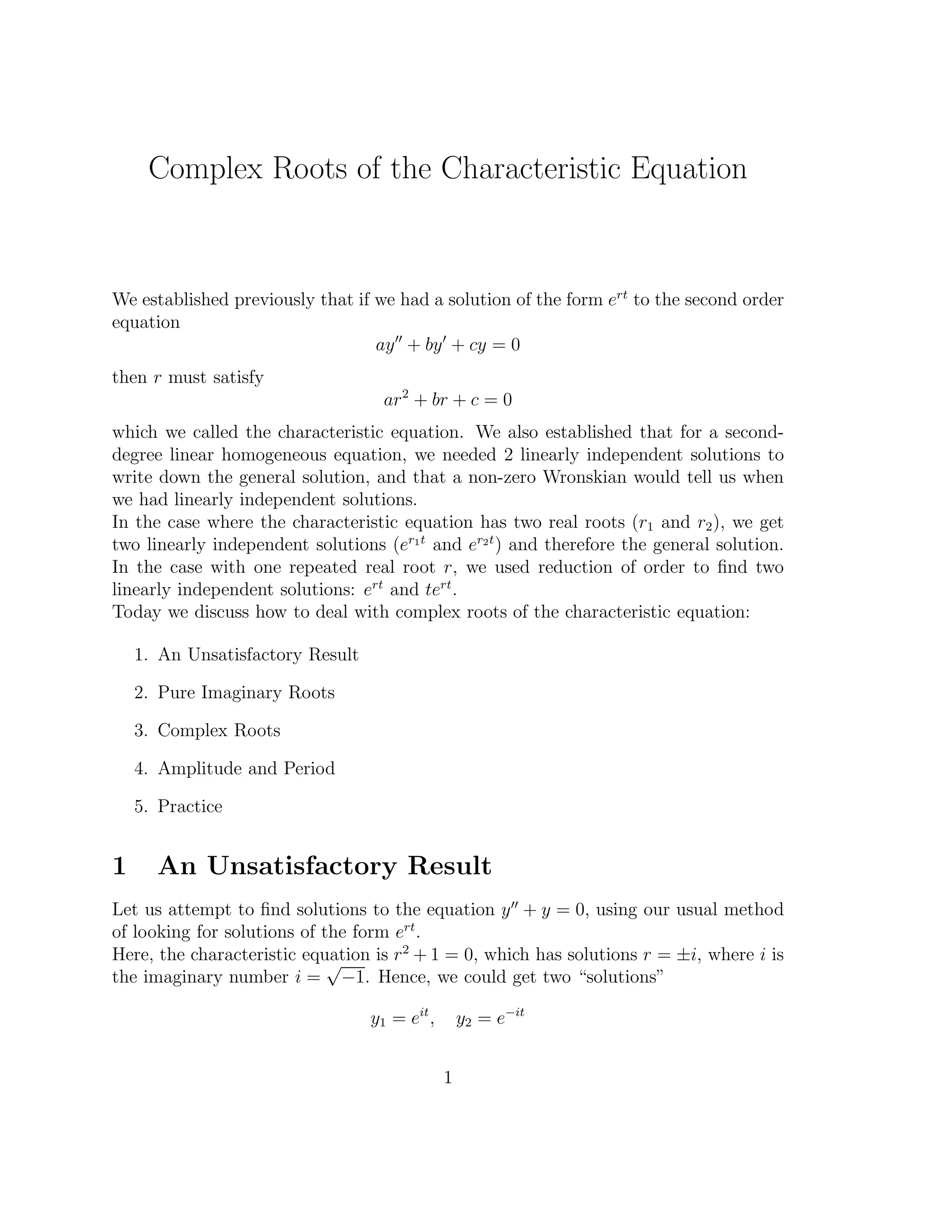 Complex roots of the characteristic equation | PDF