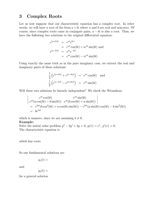 Complex roots of the characteristic equation | PDF