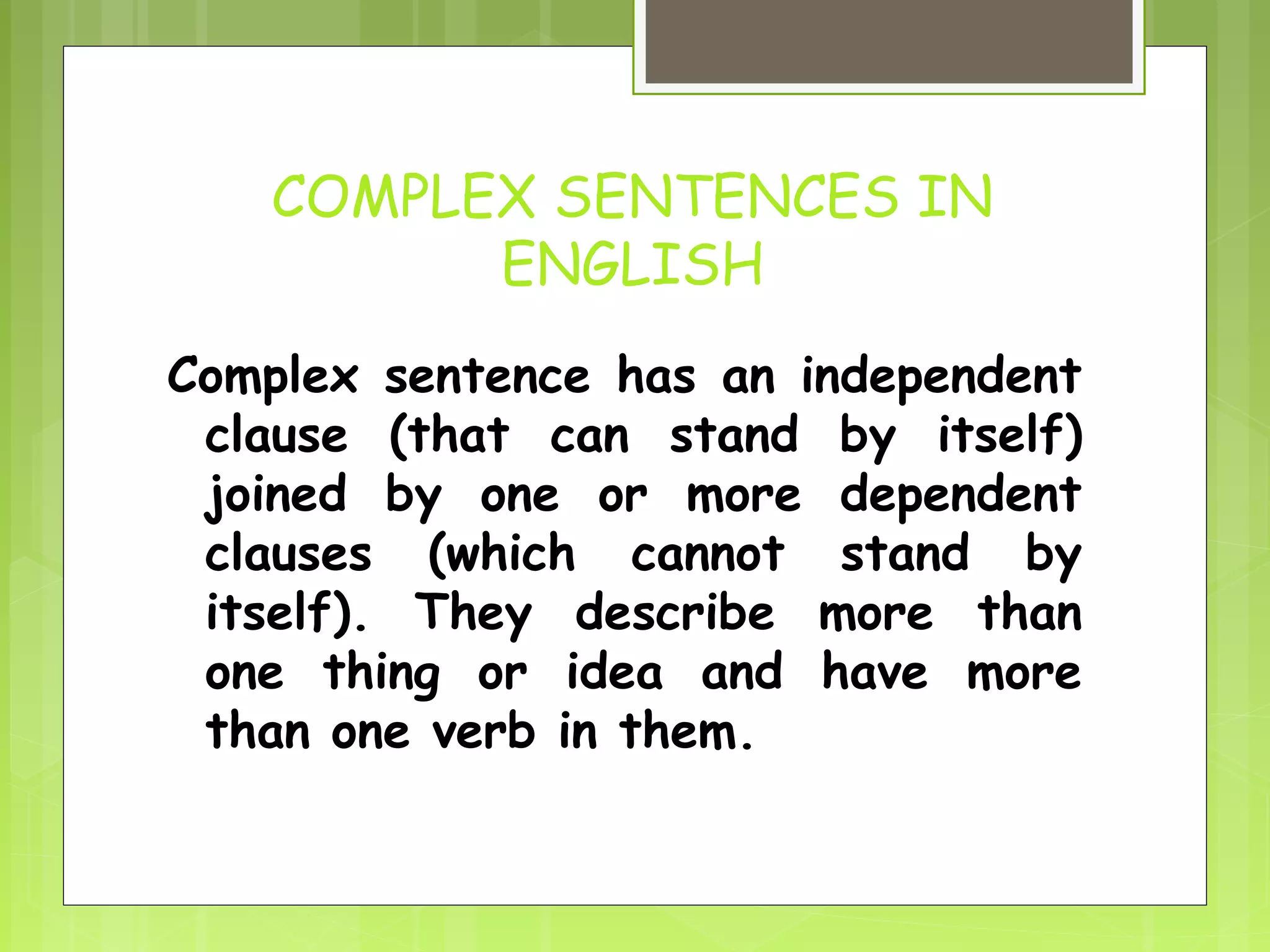 Compound and complex sentences in English | PPT