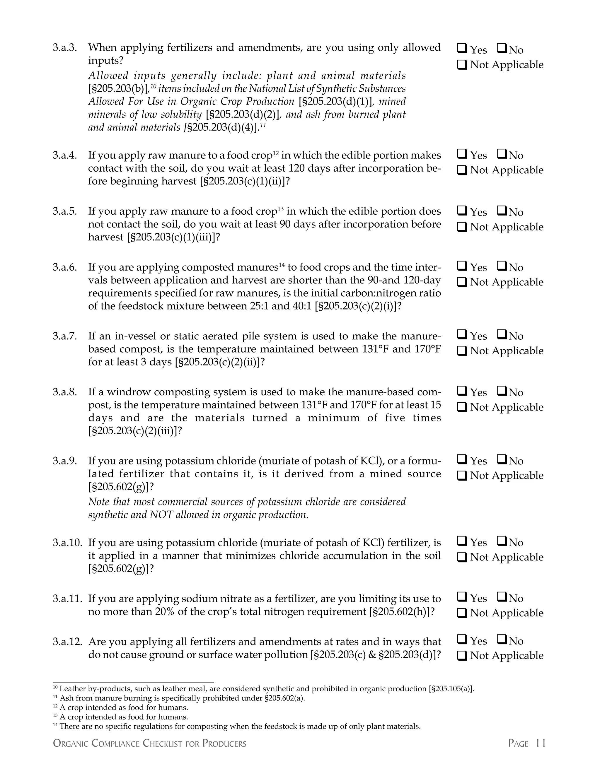 National Organic Program Compliance Checklist for Producers | PDF