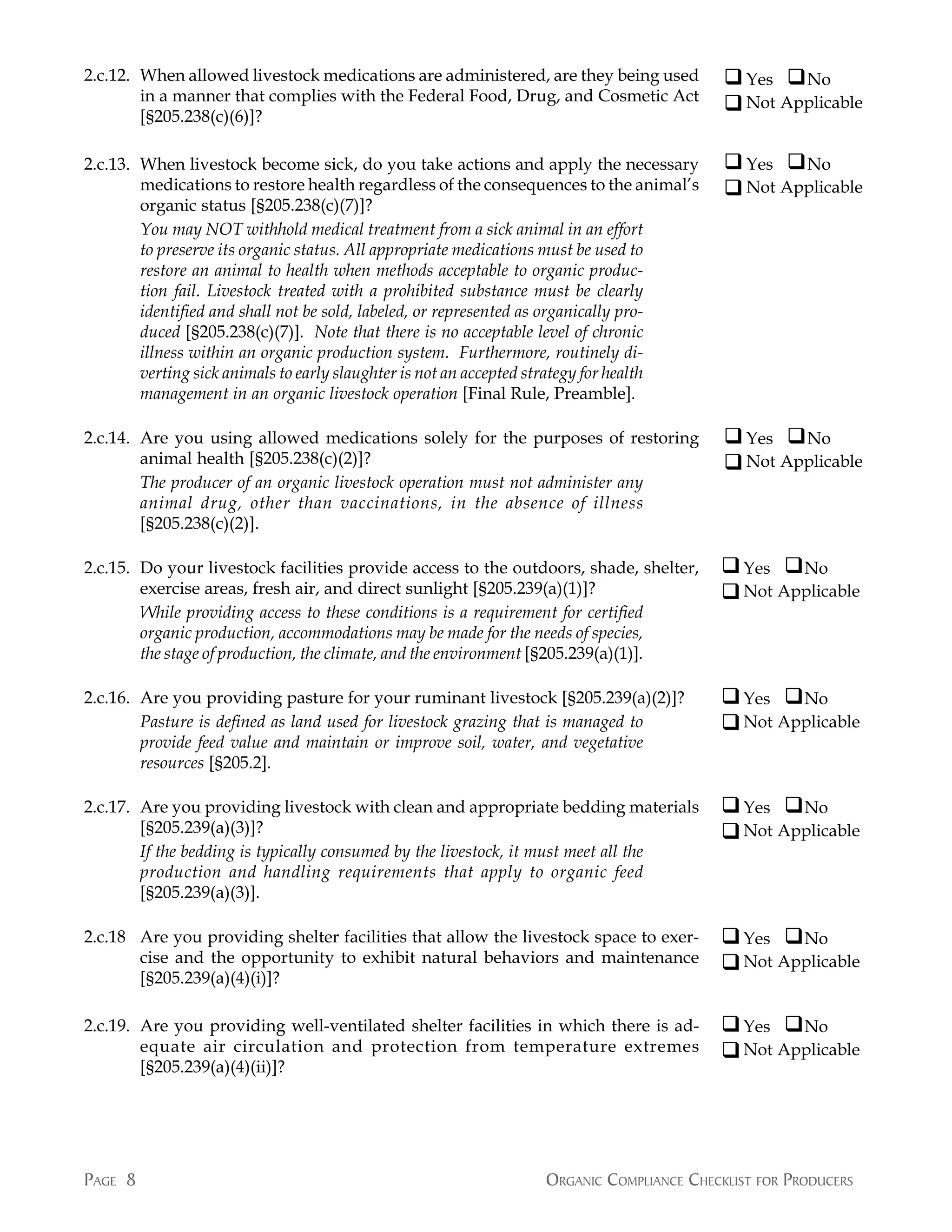 National Organic Program Compliance Checklist for Producers | PDF