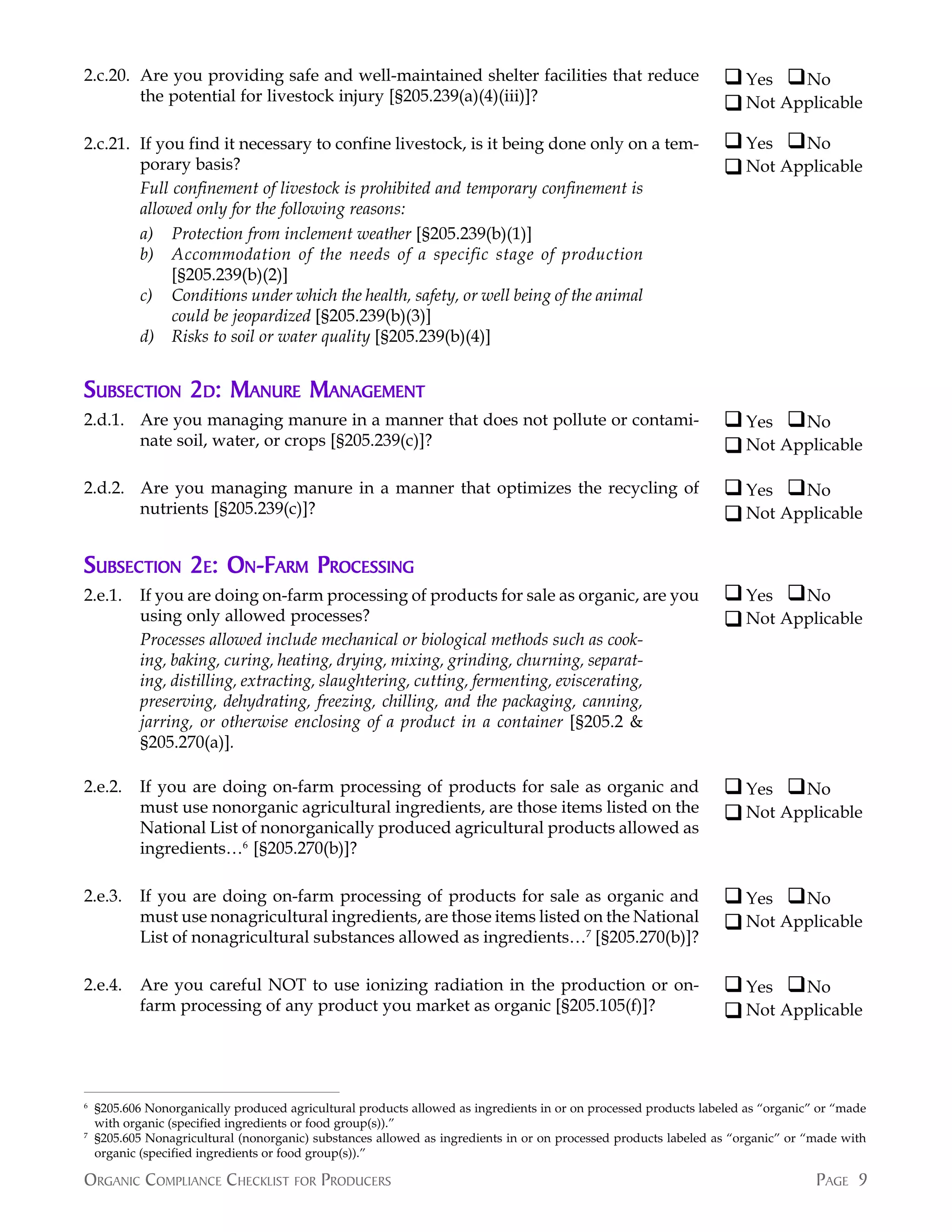 National Organic Program Compliance Checklist for Producers | PDF