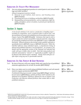 National Organic Program Compliance Checklist for Producers | PDF