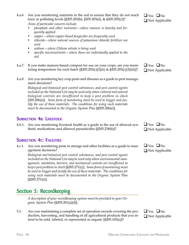 National Organic Program Compliance Checklist for Producers | PDF