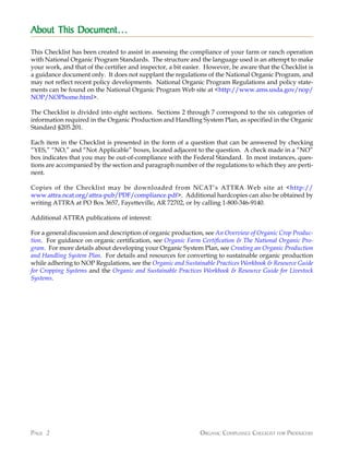 National Organic Program Compliance Checklist for Producers | PDF