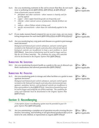 National Organic Program Compliance Checklist for Producers | PDF