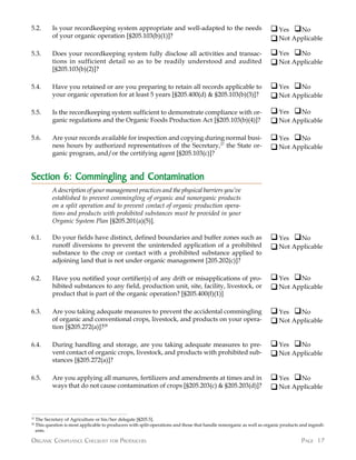 National Organic Program Compliance Checklist for Producers | PDF