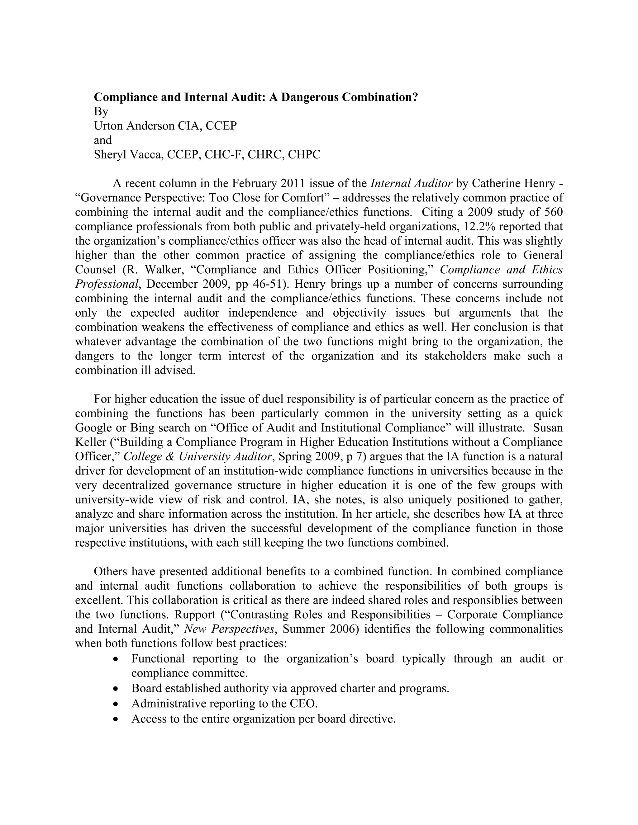 Compliance and-internal-audit-a-dangerous-comb | PDF