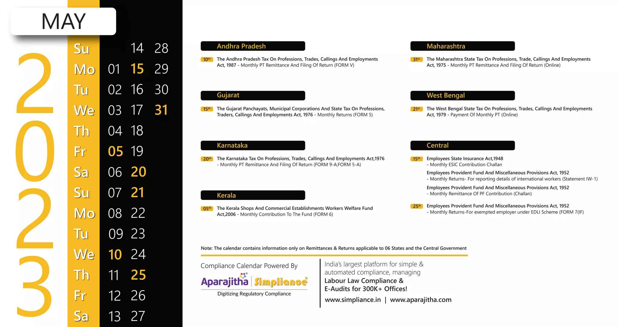 Compliance Calendar May 2023 - Simpliance | PDF