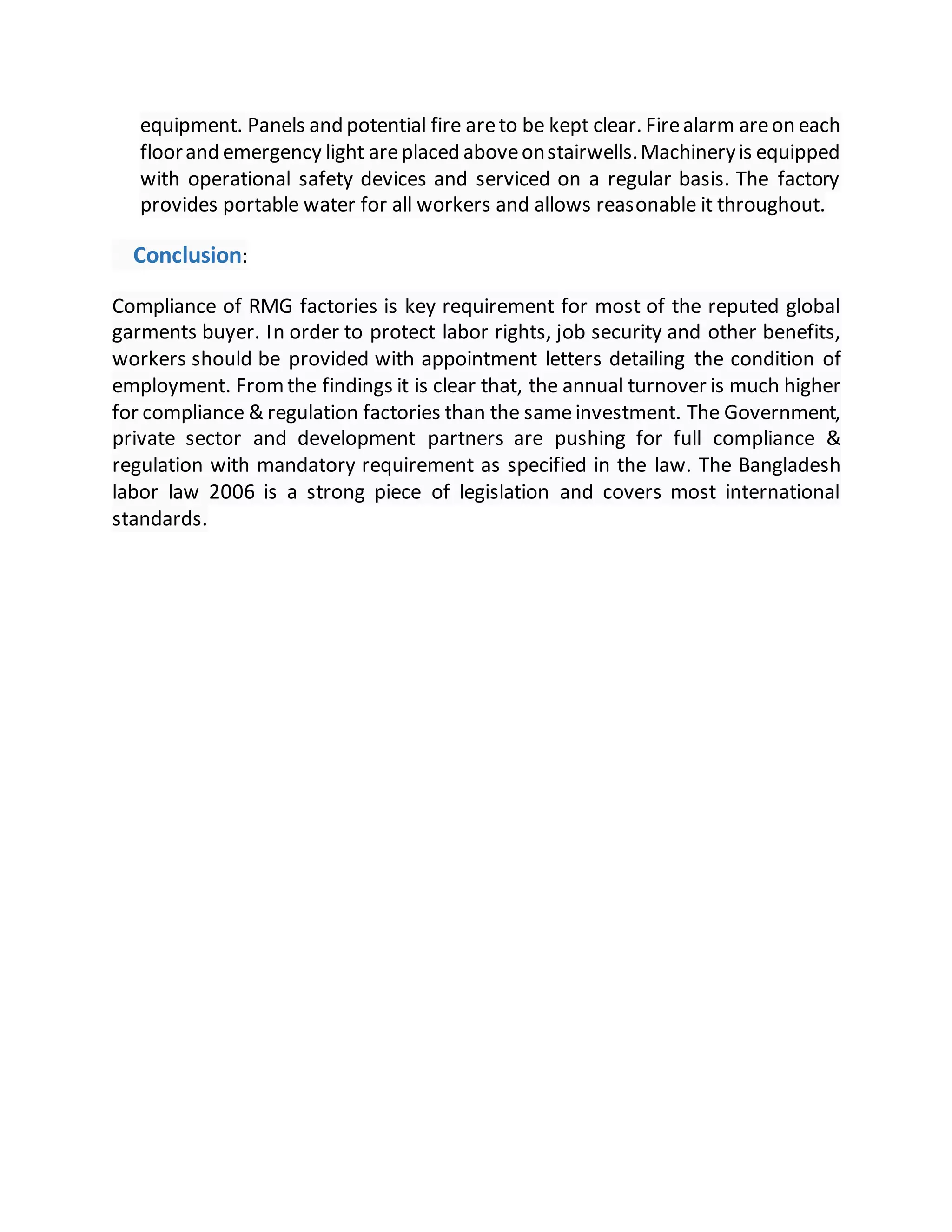 Compliance and regulations garment factory in bangladesh | DOCX