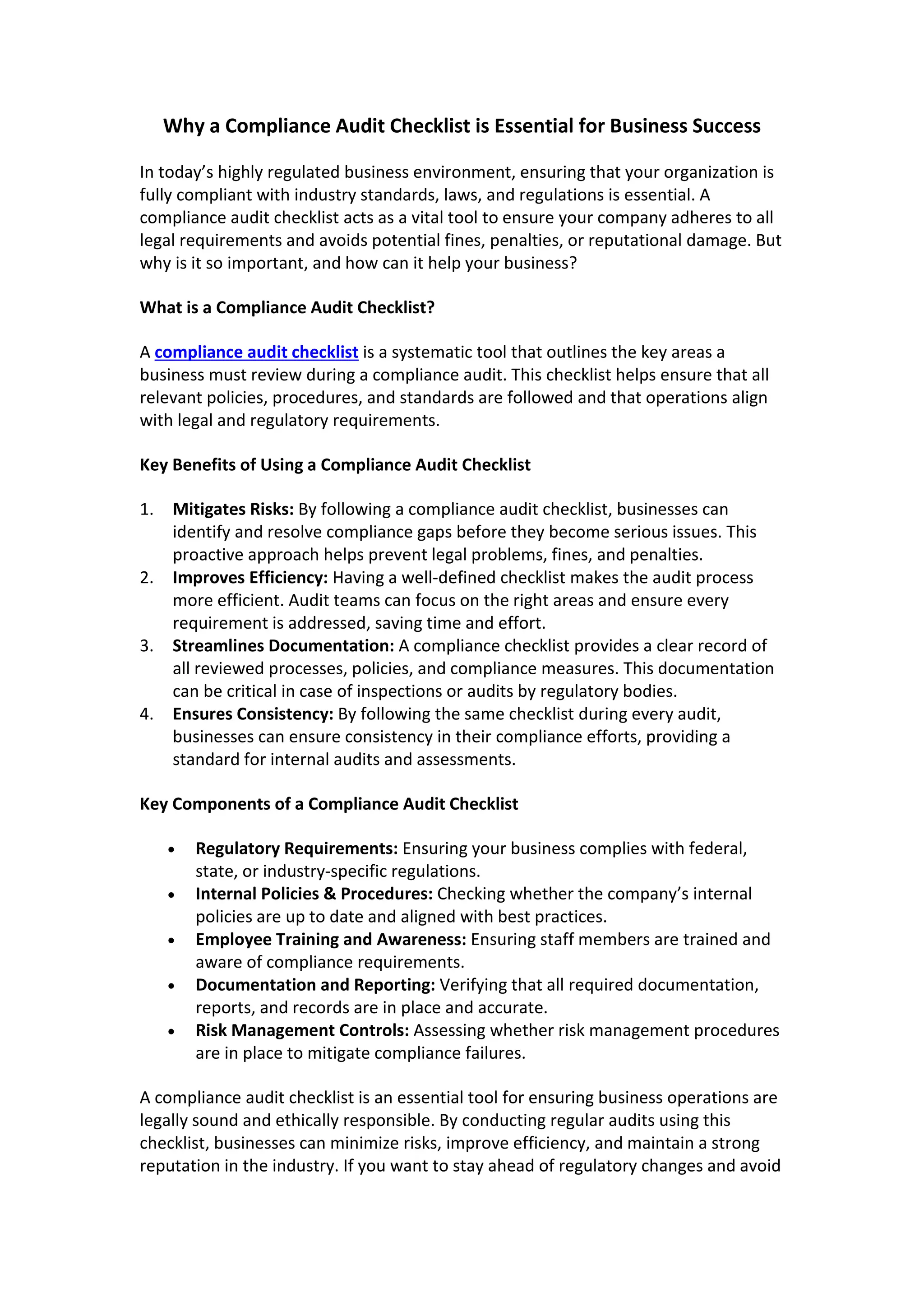 Compliance Audit Checklist: Are You Ready? | PDF