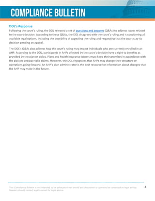 Compliance Bulletin - Federal Court Strikes Down Association Health ...