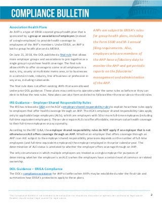 Compliance Bulletin - IRS and DOL Issue Guidance on Association Health ...