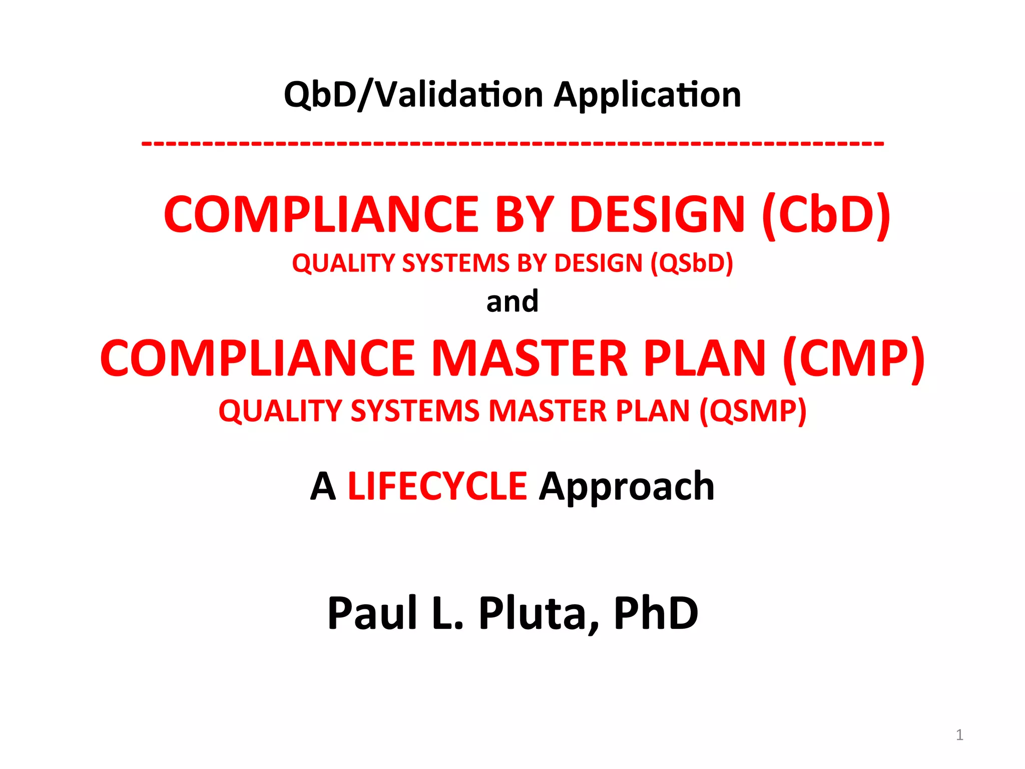 Compliance by Design and Compliance Master Plan | PDF