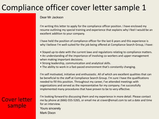Compliance officer cover letter | PPTX | Resume Writing and Advice ...